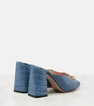 Valentino Garavani Vlogo Croc-effect Leather Mules