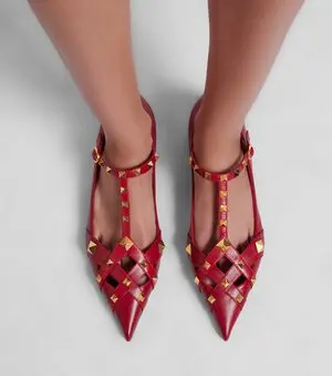Valentino Garavani Studded Leather Ballet Flats - Red