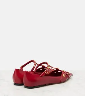 Valentino Garavani Studded Leather Ballet Flats - Red
