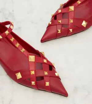 Valentino Garavani Studded Leather Ballet Flats - Red