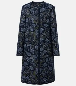Etro Cotton And Wool-blend Jacquard Coat - Blue