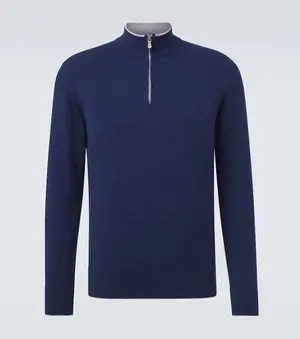 Eleventy Cashmere Quarter Zip Sweater - Blue