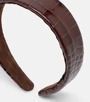 JENNIFER BEHR Cruz Croc-effect Leather Headband - Brown
