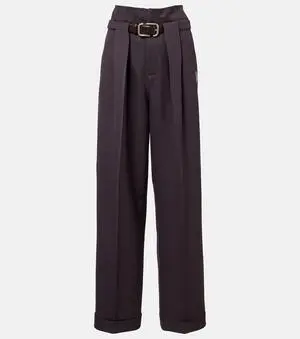 Attico Pleated Virgin Wool Wide-leg Pants - Grey