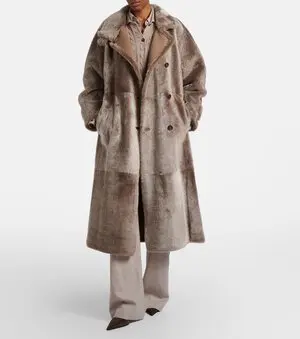 Brunello Cucinelli Shearling Wrap Coat - Grey