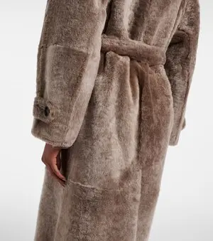 Brunello Cucinelli Shearling Wrap Coat - Grey