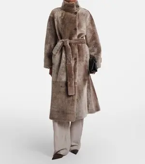Brunello Cucinelli Shearling Wrap Coat - Grey