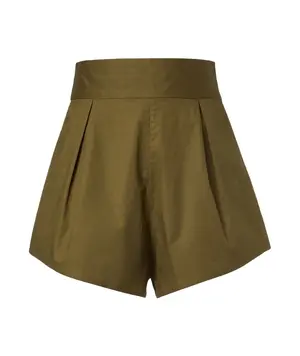ADRIANA DEGREAS Pleated Cotton-blend Shorts - Green