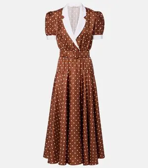 RODARTE Belted Polka-dot Silk Twill Midi Dress - Brown