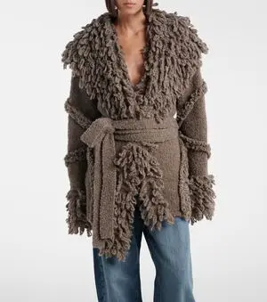 Attico Fringed Wool And Cashmere-blend Cardigan - Grey