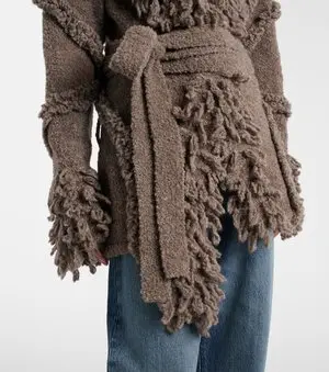 Attico Fringed Wool And Cashmere-blend Cardigan - Grey