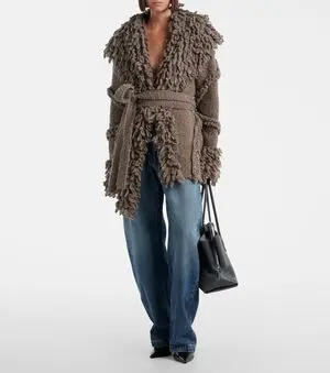Attico Fringed Wool And Cashmere-blend Cardigan - Grey