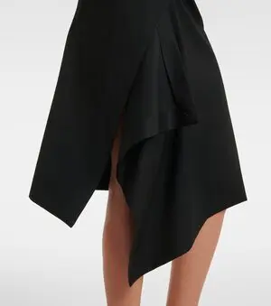 Attico Asymmetric Virgin Wool Wrap Skirt - Black