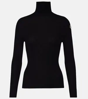 Moncler Virgin Wool Ribbed Turtleneck Sweater - Black