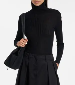 Moncler Virgin Wool Ribbed Turtleneck Sweater - Black