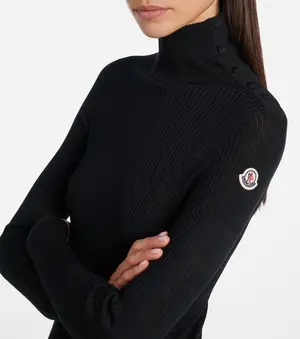 Moncler Virgin Wool Ribbed Turtleneck Sweater - Black
