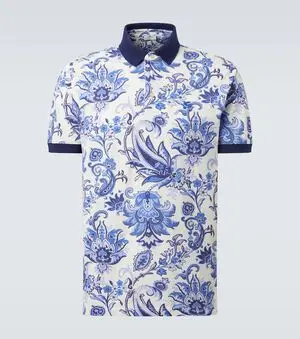 Etro Floral Cotton Piqué Polo Shirt - Blue