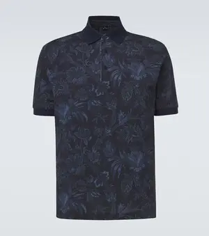 Etro Floral Cotton Piqué Polo Shirt - Blue