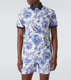 Etro Floral Cotton Piqué Polo Shirt - Blue