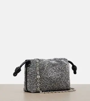 Loewe Flamenco Mini Beaded Clutch - Silver
