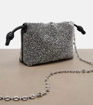 Loewe Flamenco Mini Beaded Clutch - Silver