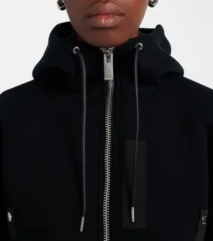 Sacai Paneled Cotton-blend Zip-up Hoodie - Black
