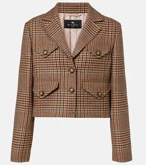Etro Houndstooth Cropped Wool Blazer - Brown