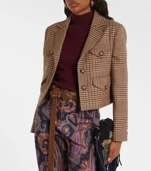 Etro Houndstooth Cropped Wool Blazer - Brown