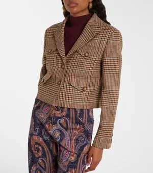 Etro Houndstooth Cropped Wool Blazer - Brown