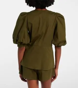 ADRIANA DEGREAS Puff Sleeve Cotton-blend Top