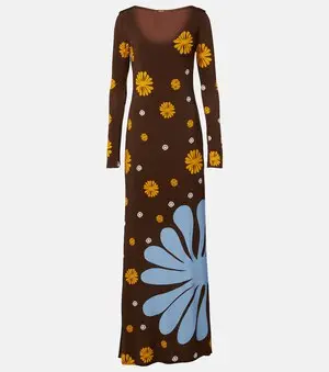 CALA DE LA CRUZ Rocco Floral Jersey Maxi Dress - Brown