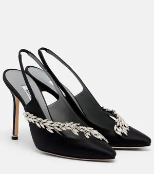 Balenciaga X Manolo Blahnik Embellished Satin Slingback Pumps - Black