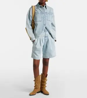 MARANT ETOILE Isabel "iselle" Light Wash Denim Shorts With Pleats And Frayed Detail