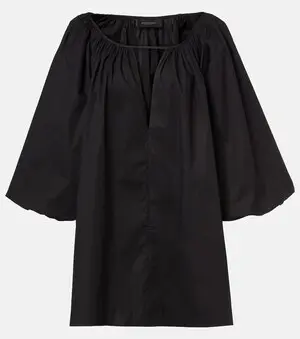 ADRIANA DEGREAS Puff Sleeve V-neck Minidress - Black
