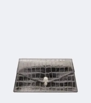 Alexander McQueen Skull Croc-effect Leather Clutch - Silver