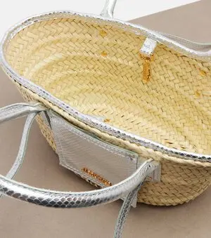 Jacquemus Soli Small Croc-effect Raffia Basket Bag - Silver