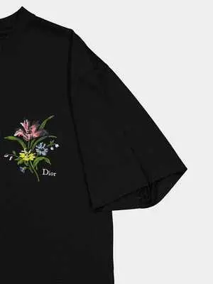 Dior T-shirt With Secret Garden Motif, Relaxed Fit - Black