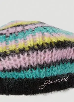 GANNI Logo Embroidered Striped Beret