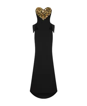 Moschino Embroidered Strapless Sweetheart Neckline Maxi Dress