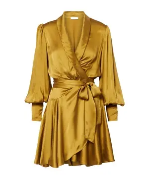 Zimmermann Silk Satin Wrap Dress - Yellow