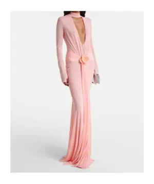 David Koma Draped Floral-applique Mesh Gown