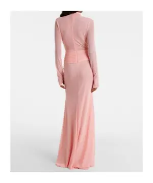 David Koma Draped Floral-applique Mesh Gown