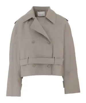 THE FRANKIE SHOP Short Wool Coat With Waist Belt - Gray