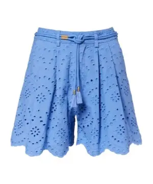 Poupette St Barth Broderie Anglaise Cotton Shorts - Blue