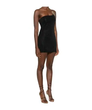 Oseree Lumière Spiral One-shoulder Mini Dress - Black