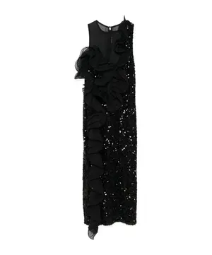 ROTATE BY BIRGER CHRISTENSEN Sequin Midi Ruffle Dress - Black