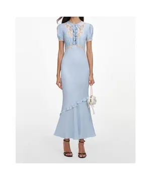 SELF-PORTRAIT Lace-trimmed Midi Dress