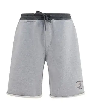 Brunello Cucinelli Cotton French Terry Bermuda Shorts With Embroidery - Gray