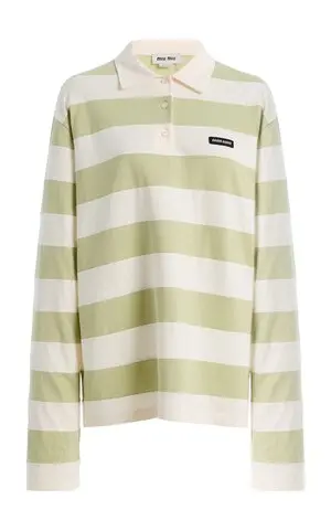Miu Miu Striped Cotton Polo Shirt - Green