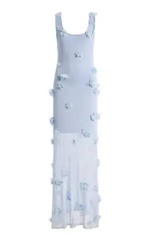 Simkhai Ivi Floral Appliqué Sheer Midi Dress - Khaki